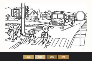 Children Crossing Street with School Bus Graphic by SVGdesigns ...