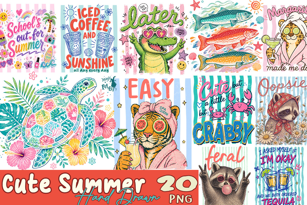 Cute Summer Hand Drawn Bundle Graphic by Magic Rabbit · Creative Fabrica