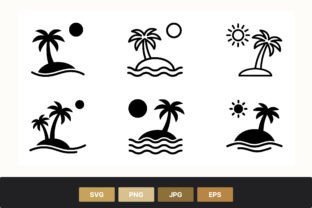 Palm Island Black and White Vector Icons Graphic by SVGdesigns ...