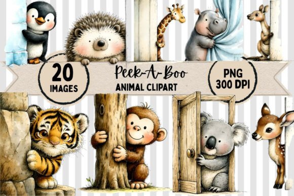 Peek‑a‑Boo Animals Clipart Graphic by Ink & Vibe · Creative Fabrica
