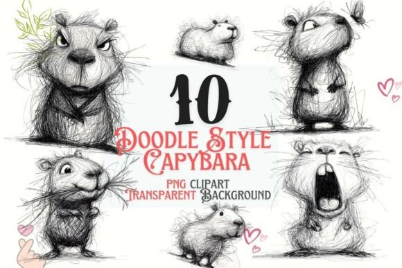 Cute Capybara Doodle Clipart PNG Set Graphic by Murmeo Designs ...