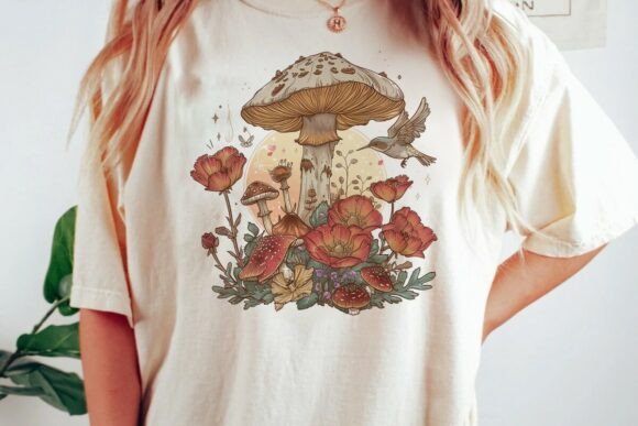 Whimsical Mushroom & Hummingbird Gar Png Graphic by gregoraciiart ...