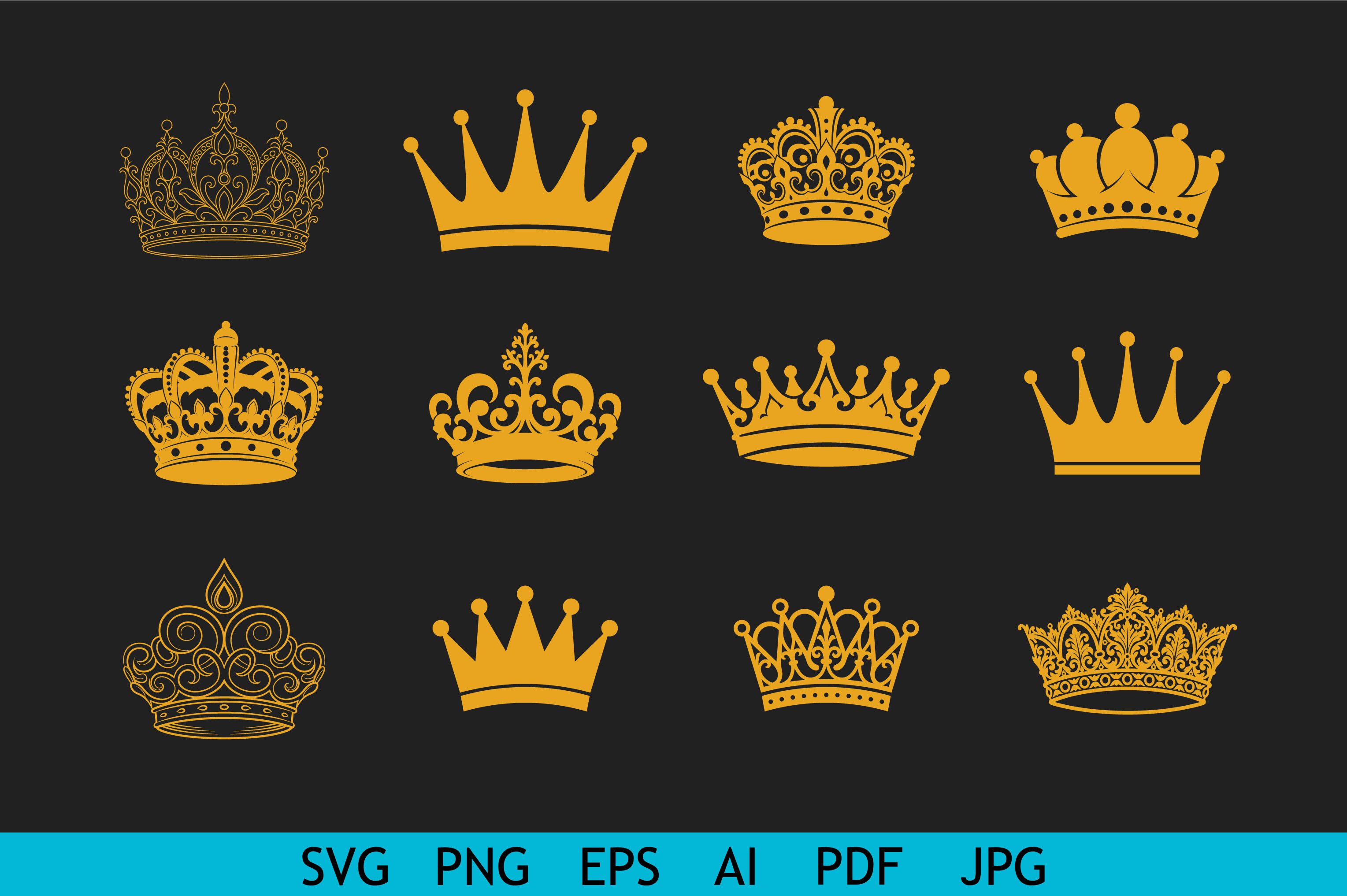 Elegant Gold Crown Vector Icon Set Graphic by Silhouette Station ...