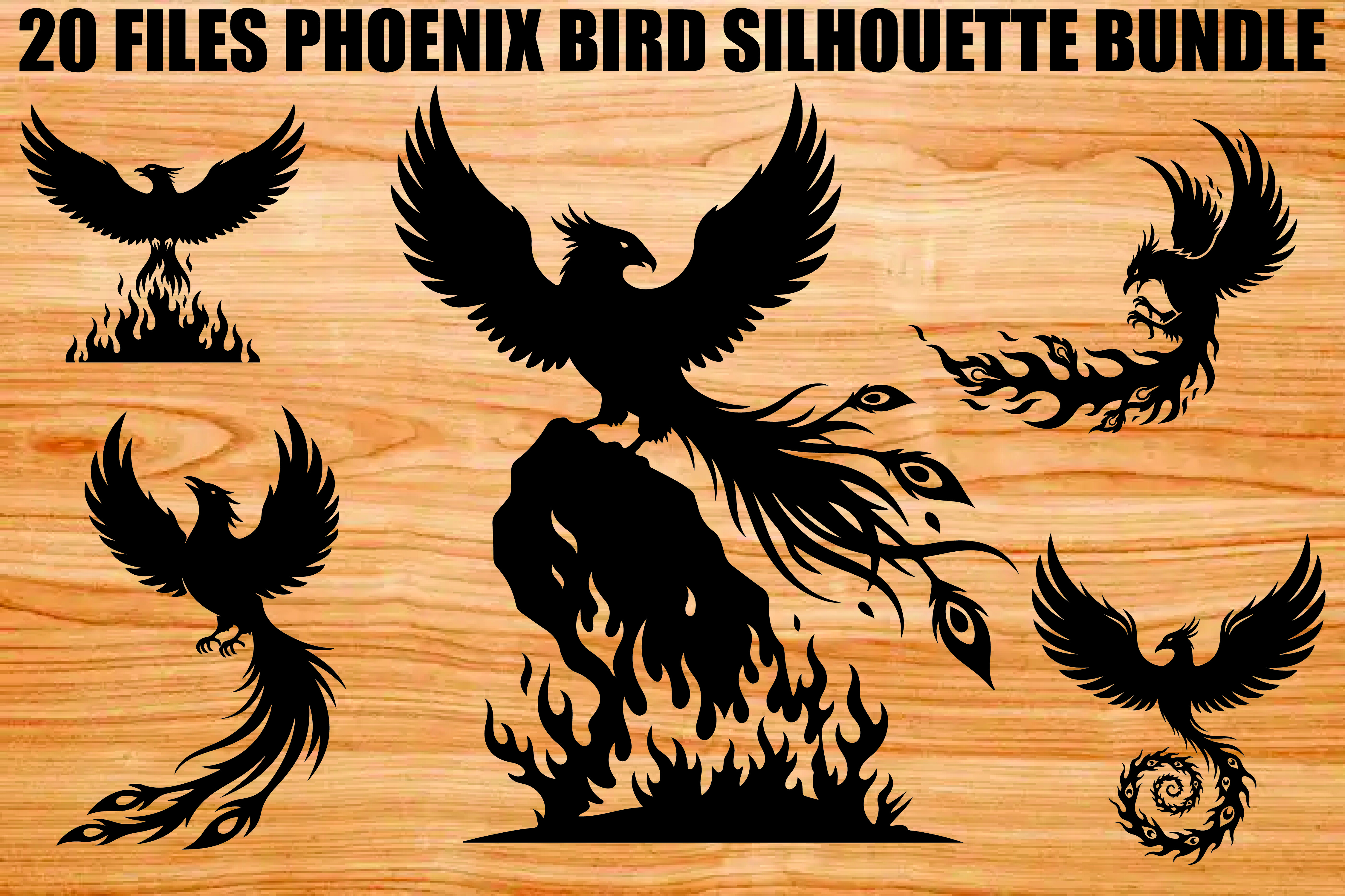 Phoenix Bird Silhouette Bundle Graphic by Graphic Divine · Creative Fabrica