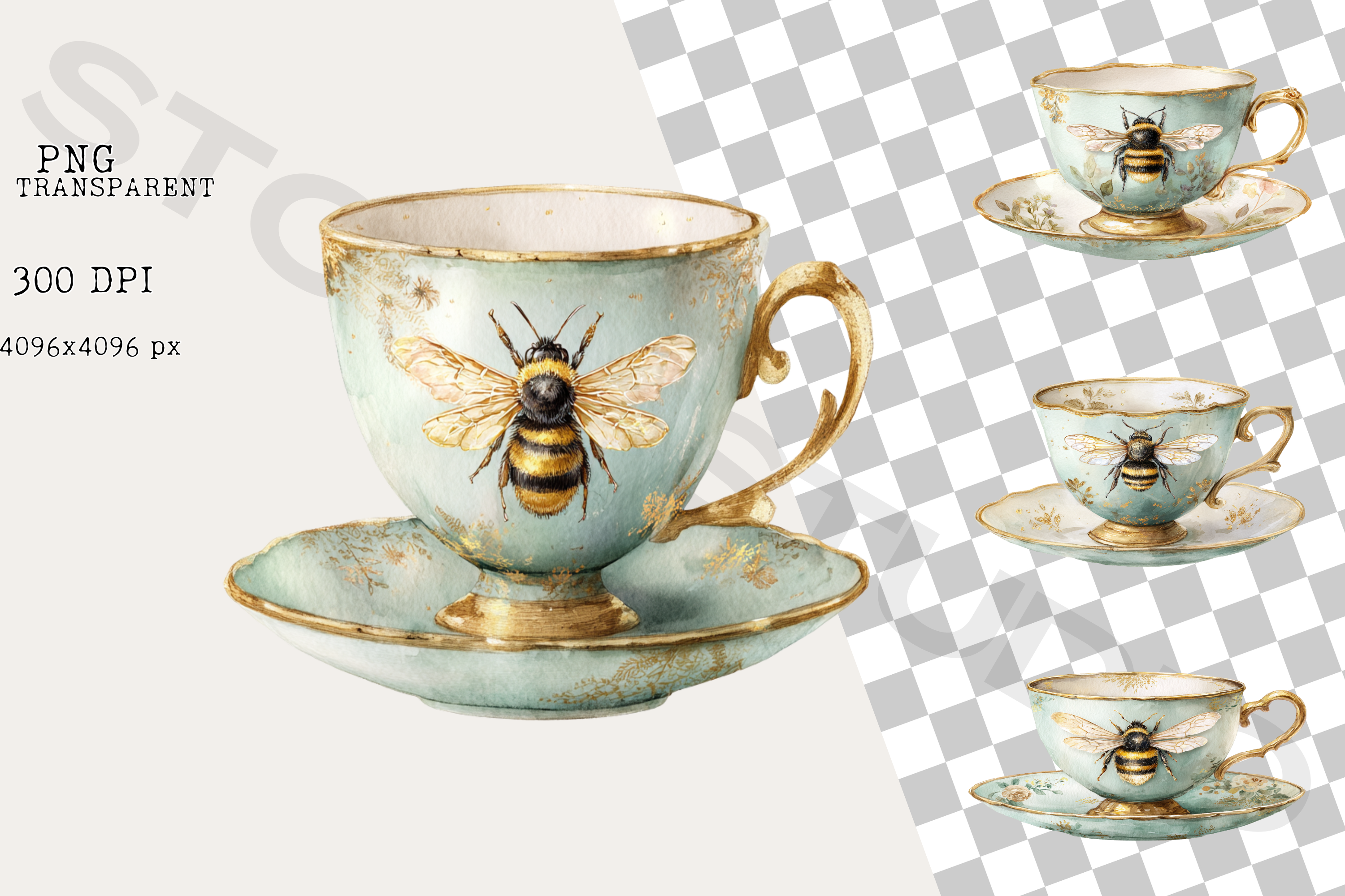 Spring Floral Bee Teacups Clipart Graphic by Story Studio · Creative ...