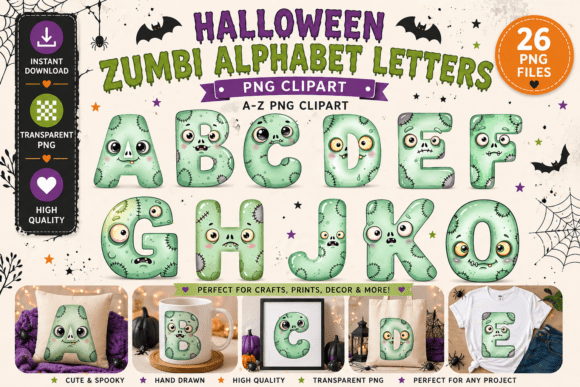 Zombie Alphabet Letters with Funny Faces Graphic by Hamees Store ...