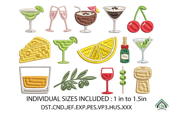 Cocktail Icons Embroidery Design Bundle · Creative Fabrica