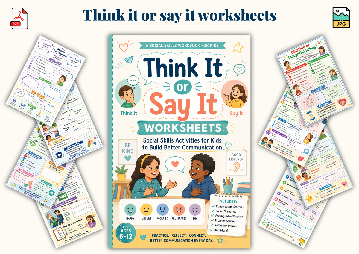 Think It or Say It Worksheets Graphic by KDPLab · Creative Fabrica