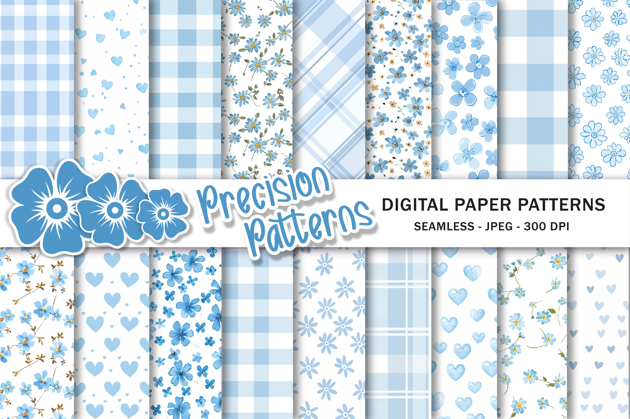 Baby Blue Digital Paper Set Graphic by Precision Patterns · Creative ...