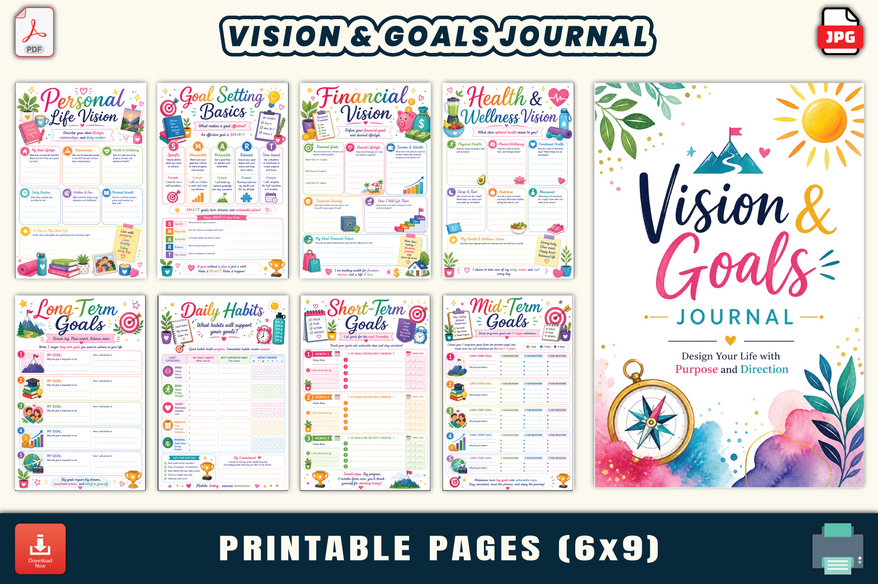 Vision & Goals Journal Graphic by LR ART · Creative Fabrica