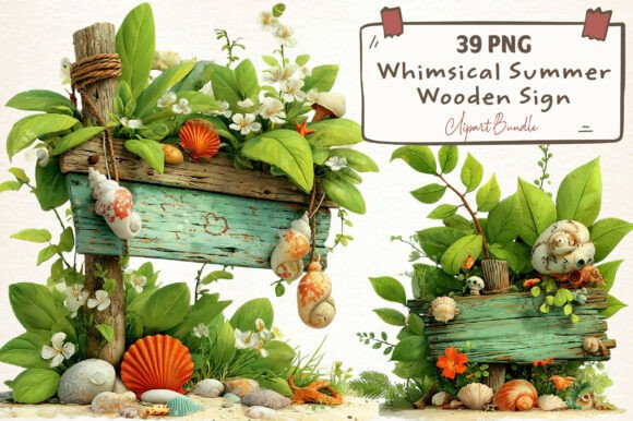 Whimsical Summer Wooden Sign Clipart Graphic by Breezy.Lane · Creative ...