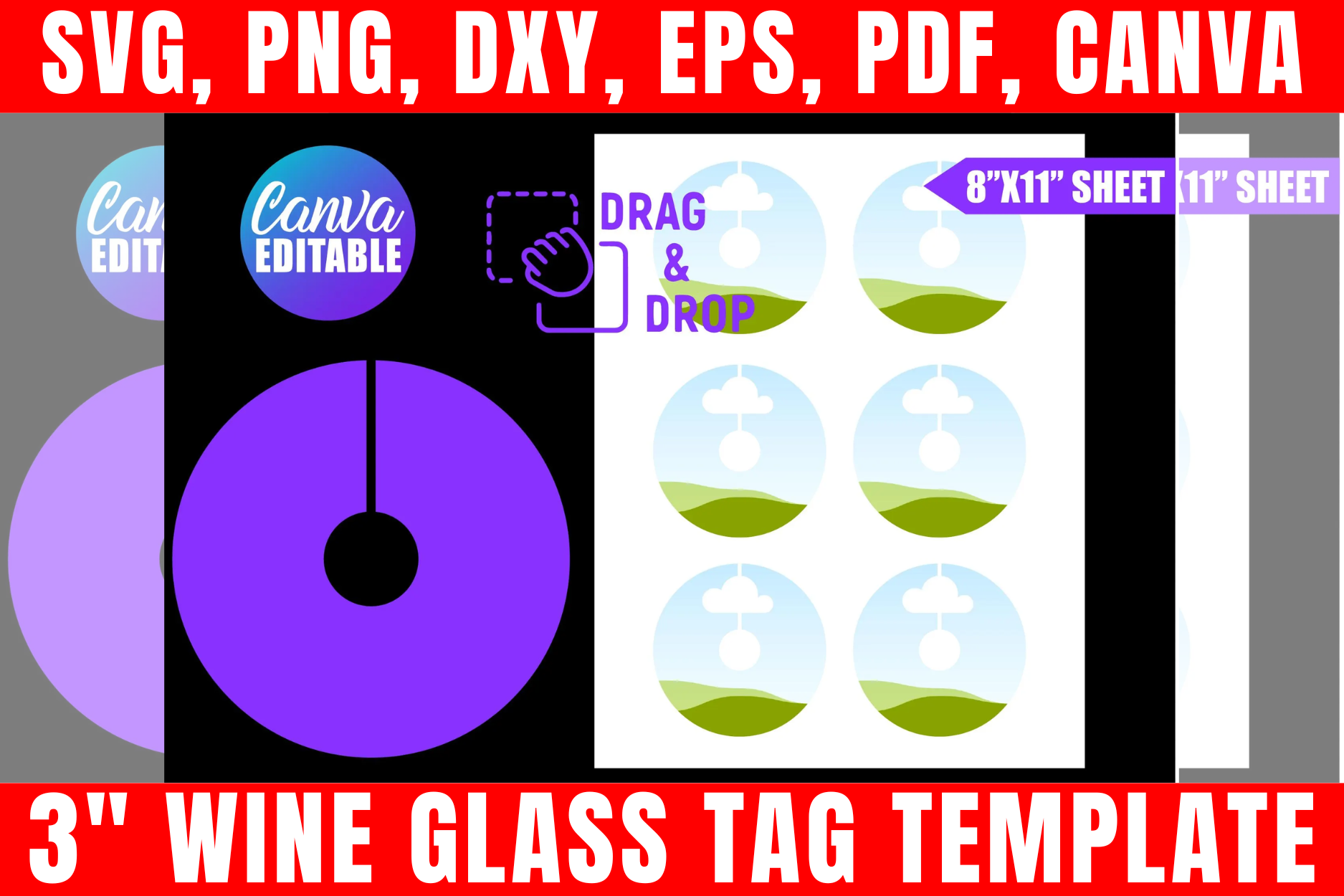 3 Wine Glass Tag Template, Party Favors Graphic by freshzone228 ...