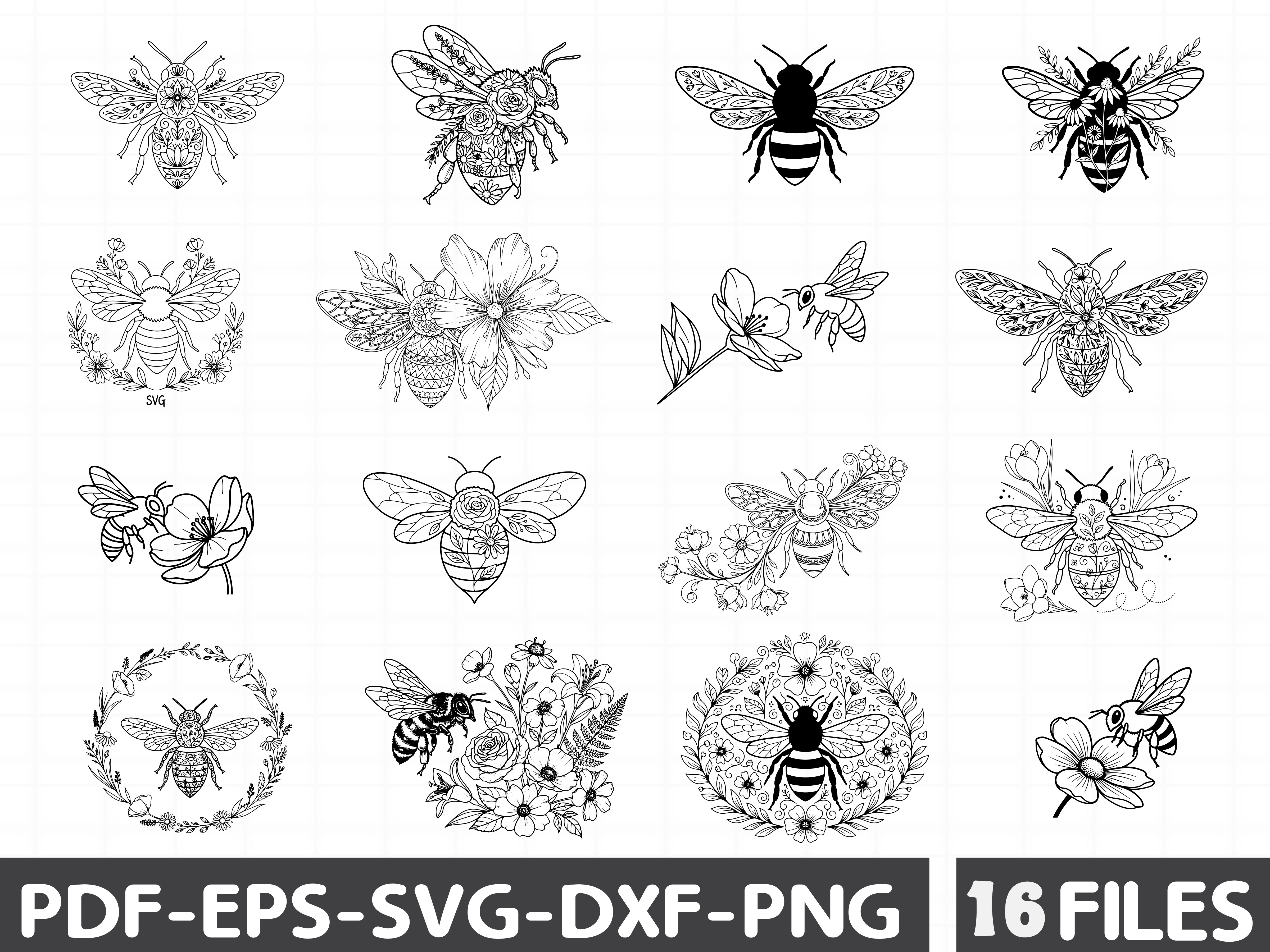 Floral Bee Svg, Bee with Flower Svg Graphic by MAHIN PUBLICATIONS ...