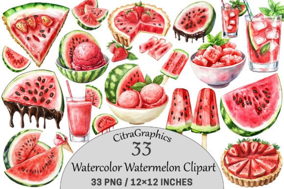 Watercolor Watermelon Clipart Bundle. Graphic by CitraGraphics ...