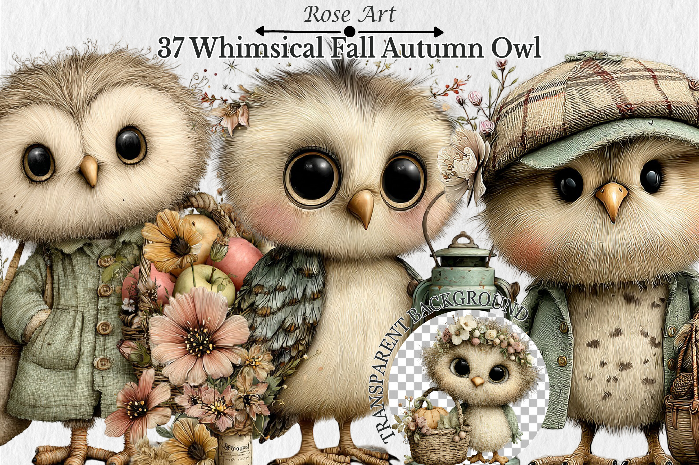 Whimsical Fall Autumn Owl Clipart Graphic by Rose Art · Creative Fabrica