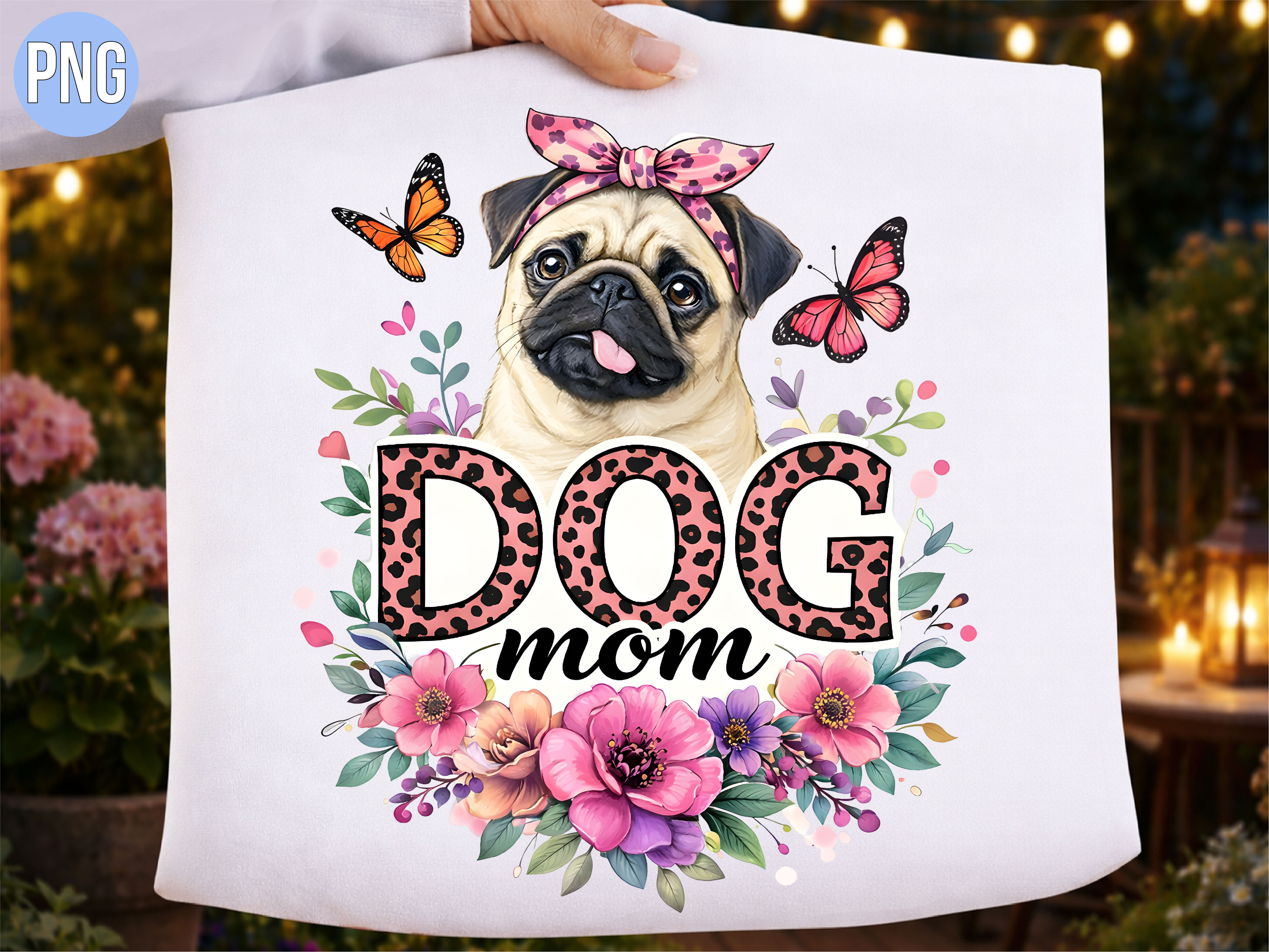 Floral Pug Dog Mom Pink Flowers PNG Graphic by Moon Digital · Creative ...