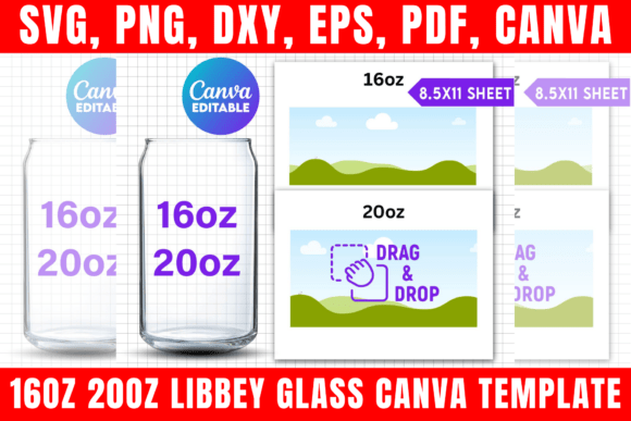 16oz 20oz Libbey Glass Canva Template Graphic by freshzone228 ...