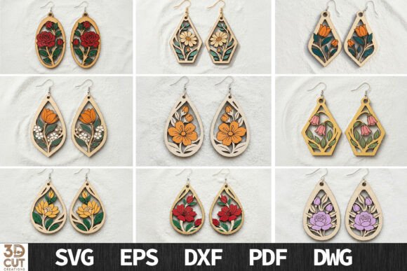 Floral Earrings SVG Bundle Laser Cut · Creative Fabrica