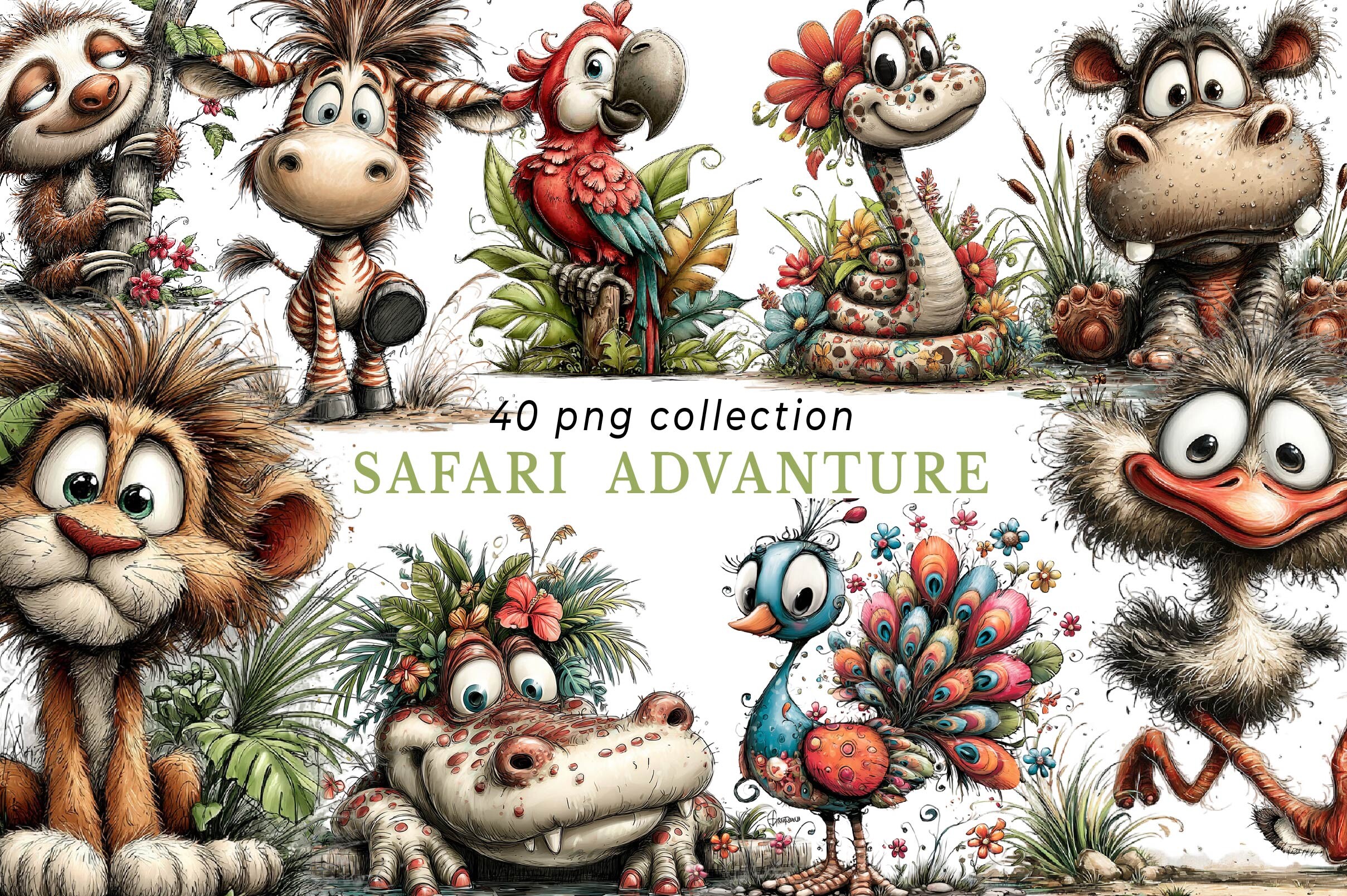 Whimsical Safari Clipart Bundle Graphic by Print Magic · Creative Fabrica