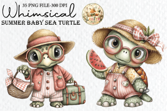 Whimsical Summer Baby Sea Turtle Clipart Graphic by Leafra Studio ...