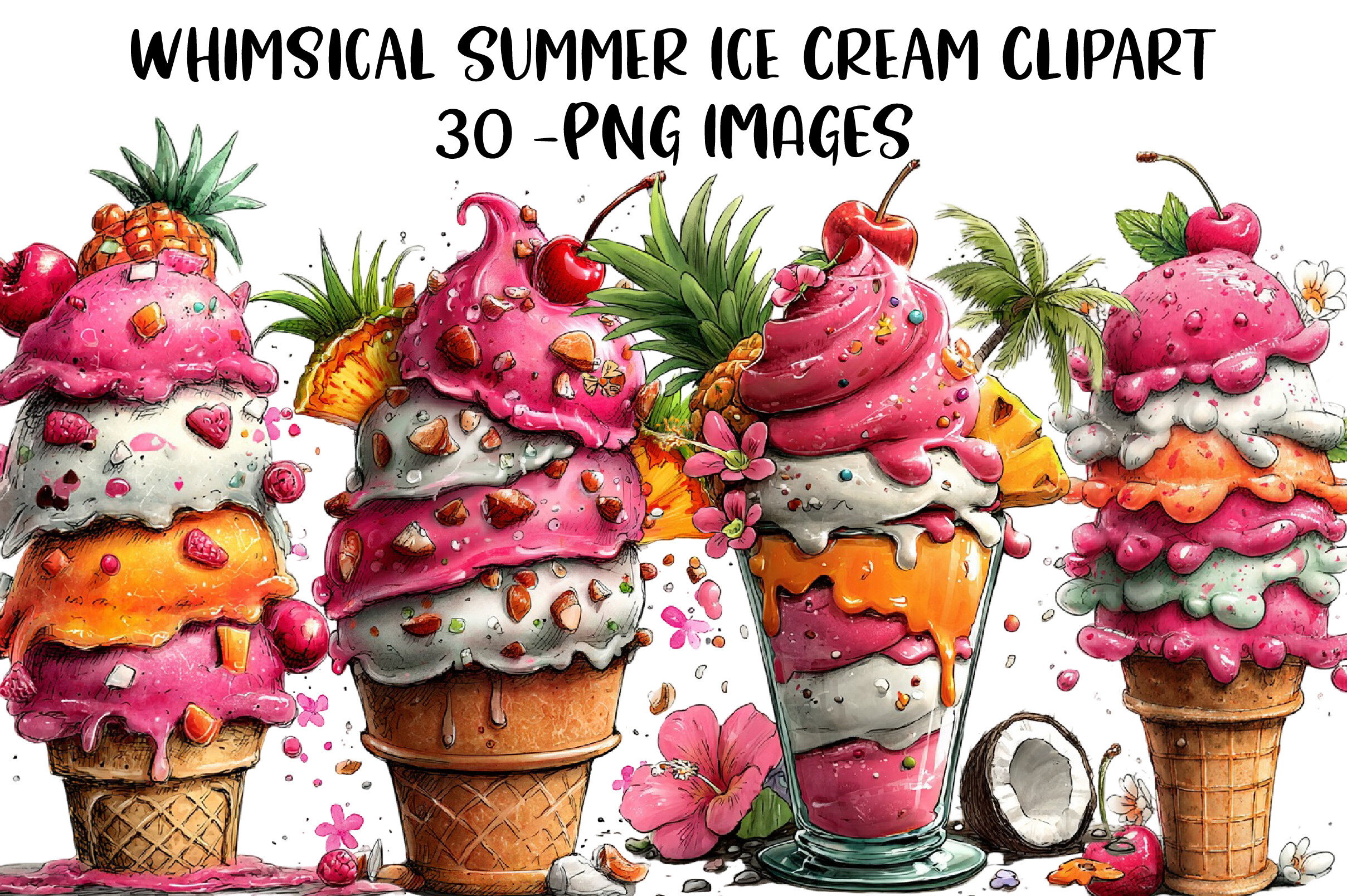 Whimsical Summer Ice Cream Clipart Graphic by Artistic.Visions ...