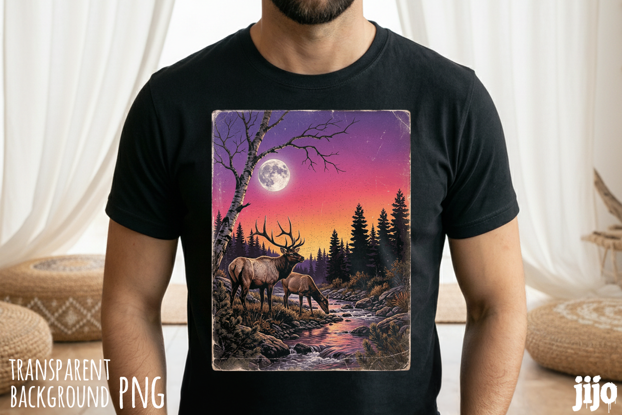 Deer Moon Nature Forest PNG Graphic by jijopero · Creative Fabrica