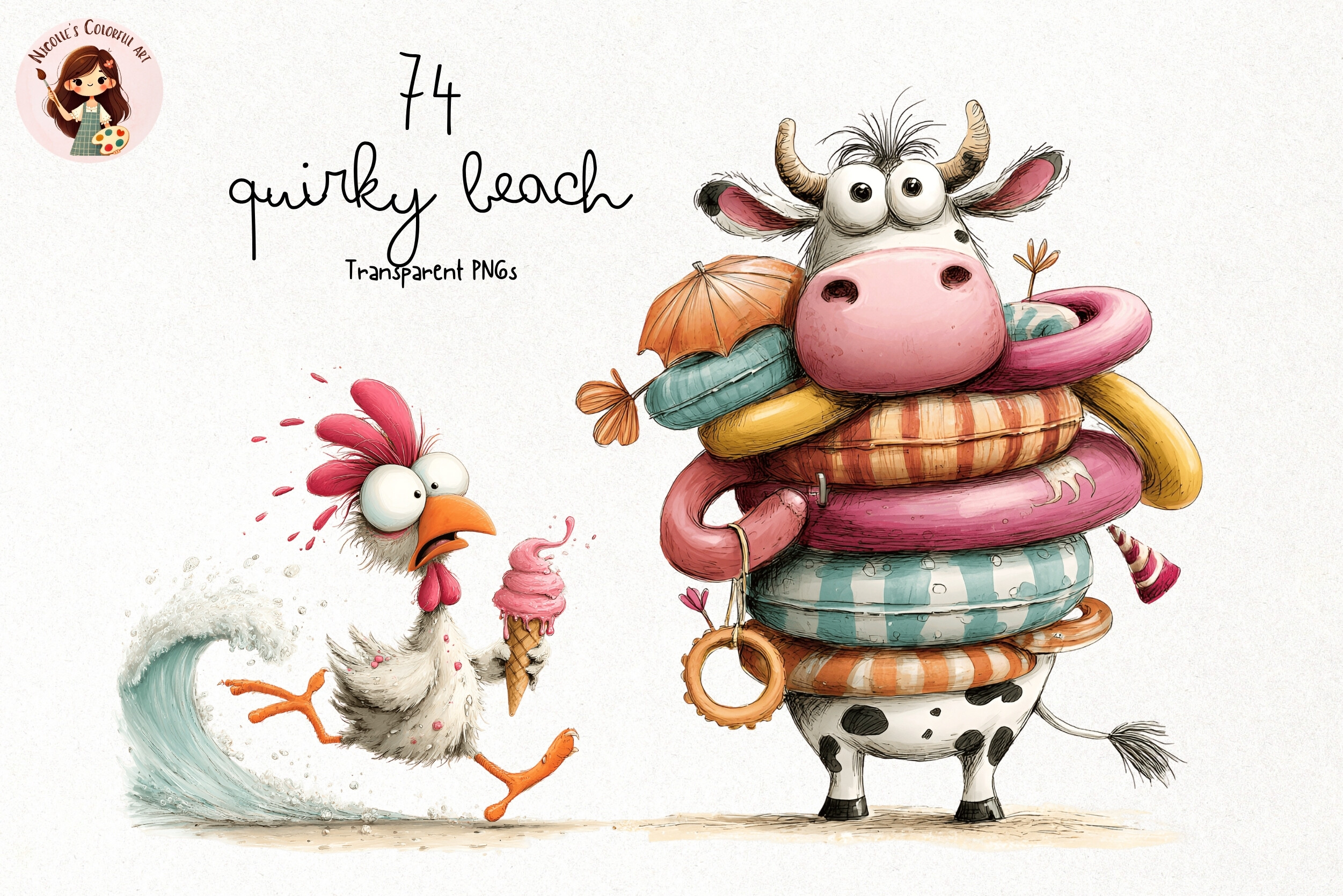Quirky Beach Animals PNG Clipart Graphic by Nicolle's Colorful Art ...