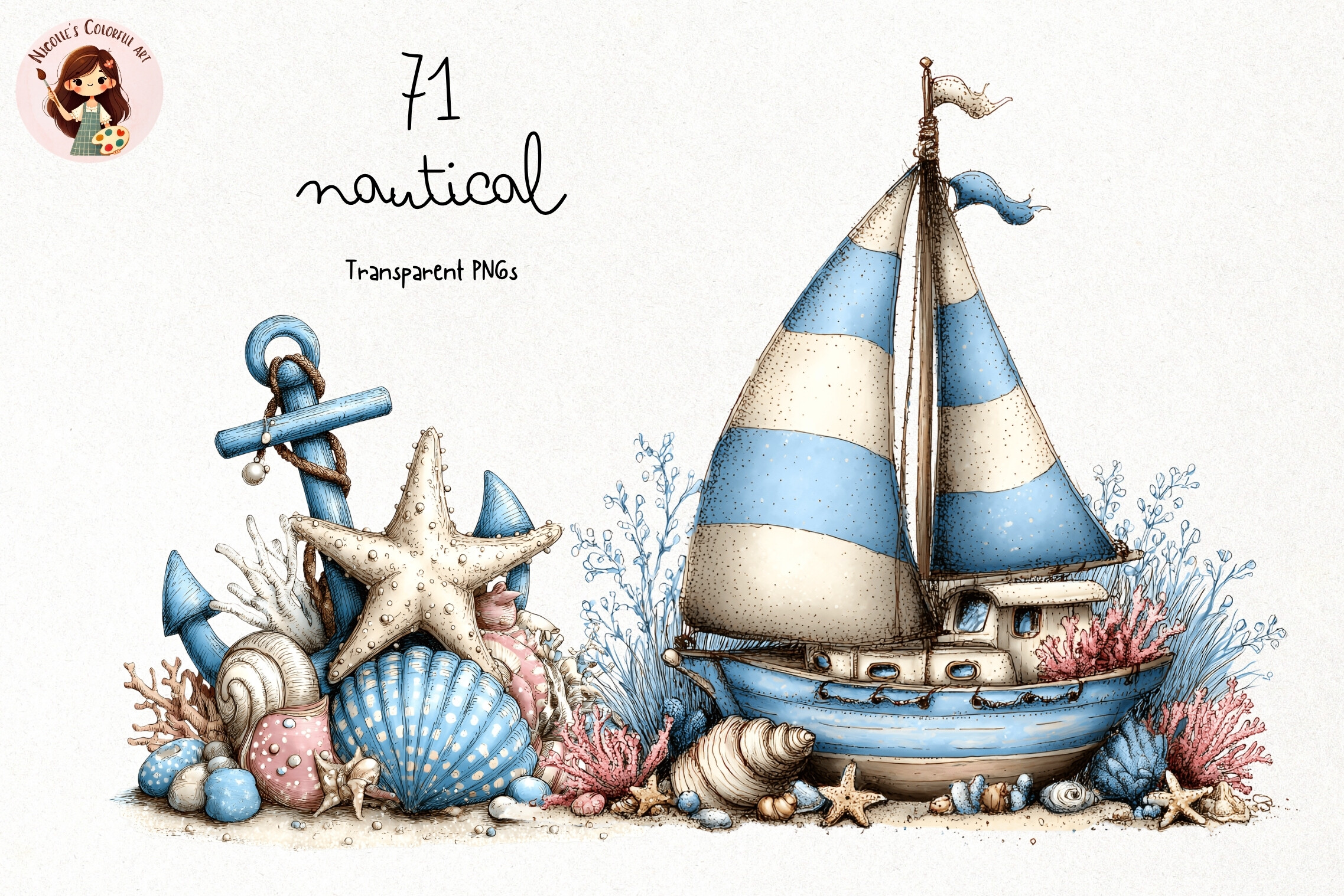 Watercolor Nautical PNG Clipart Set Graphic by Nicolle's Colorful Art ...