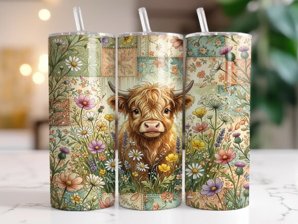 Hour Highland Cow Wildflower Tumbler PNG Graphic by Luna Prints ...
