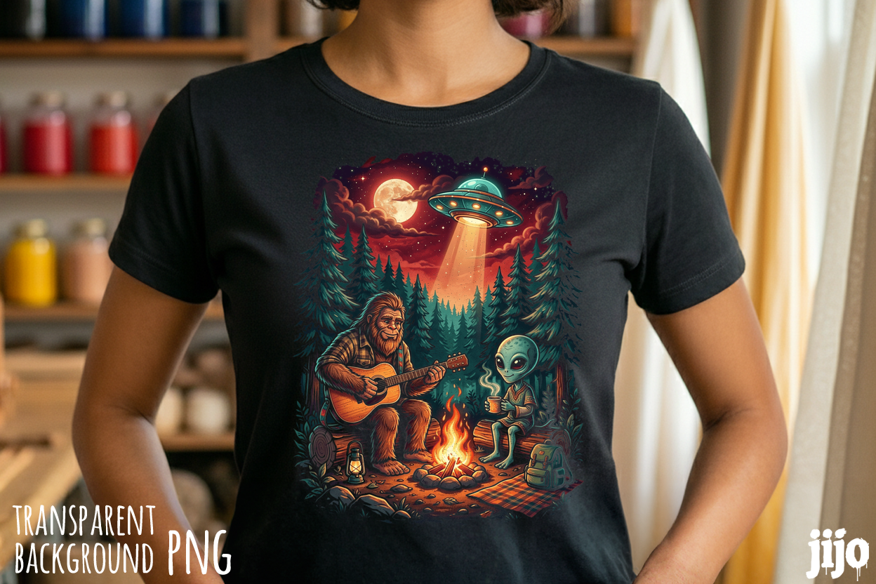 Bigfoot Alien Camping Ufo PNG Graphic by jijopero · Creative Fabrica