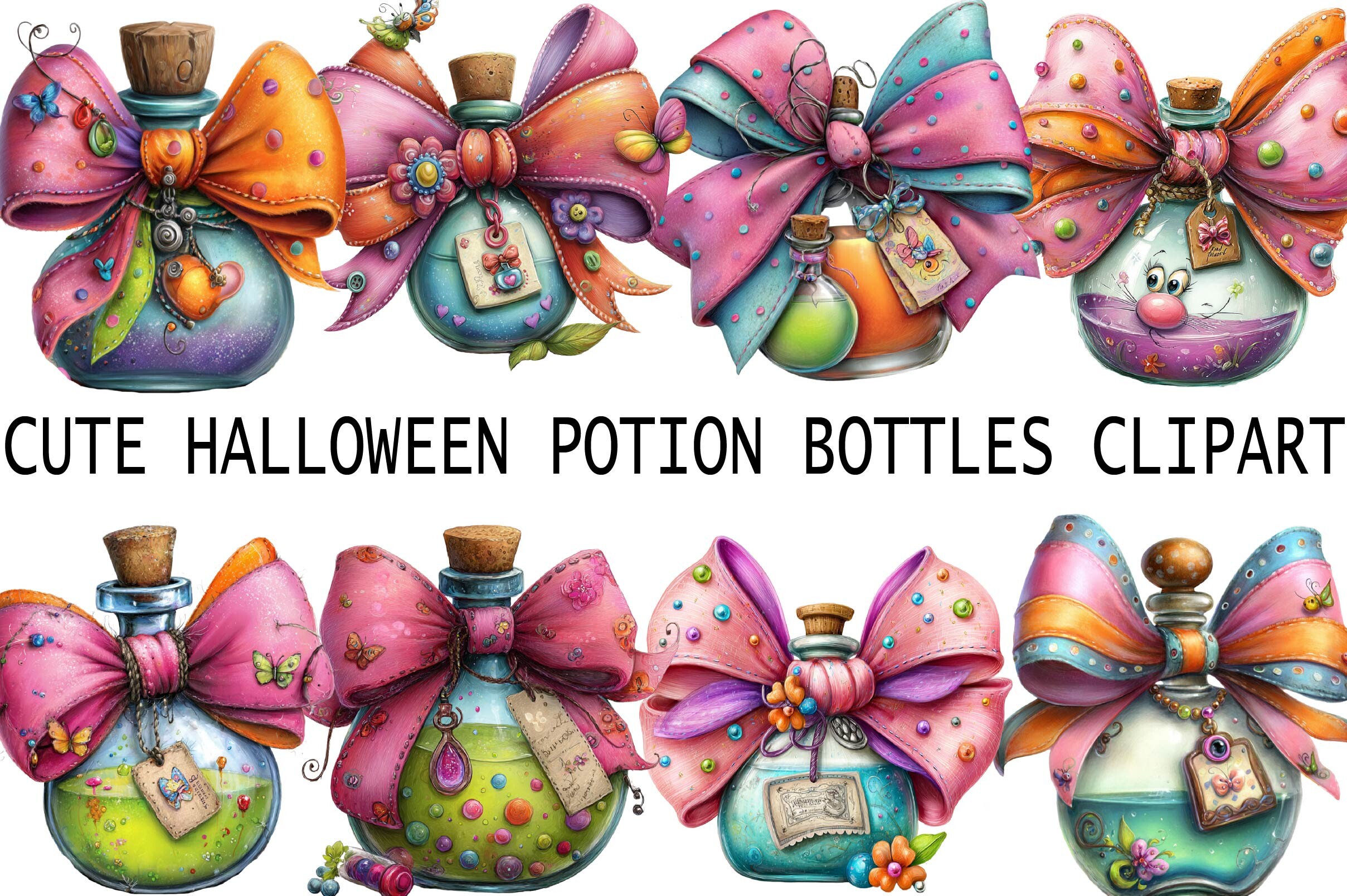 Cute Halloween Potion Bottles Clipart Graphic by lazy cute cat ...