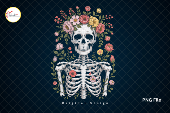 Floral Botanic Skeleton Gothic Skull PNG Graphic by FabiCraft99 ...