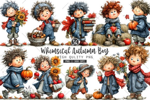 Whimsical Autumn Boy PNG Clipart Graphic by RevolutionCraft · Creative ...