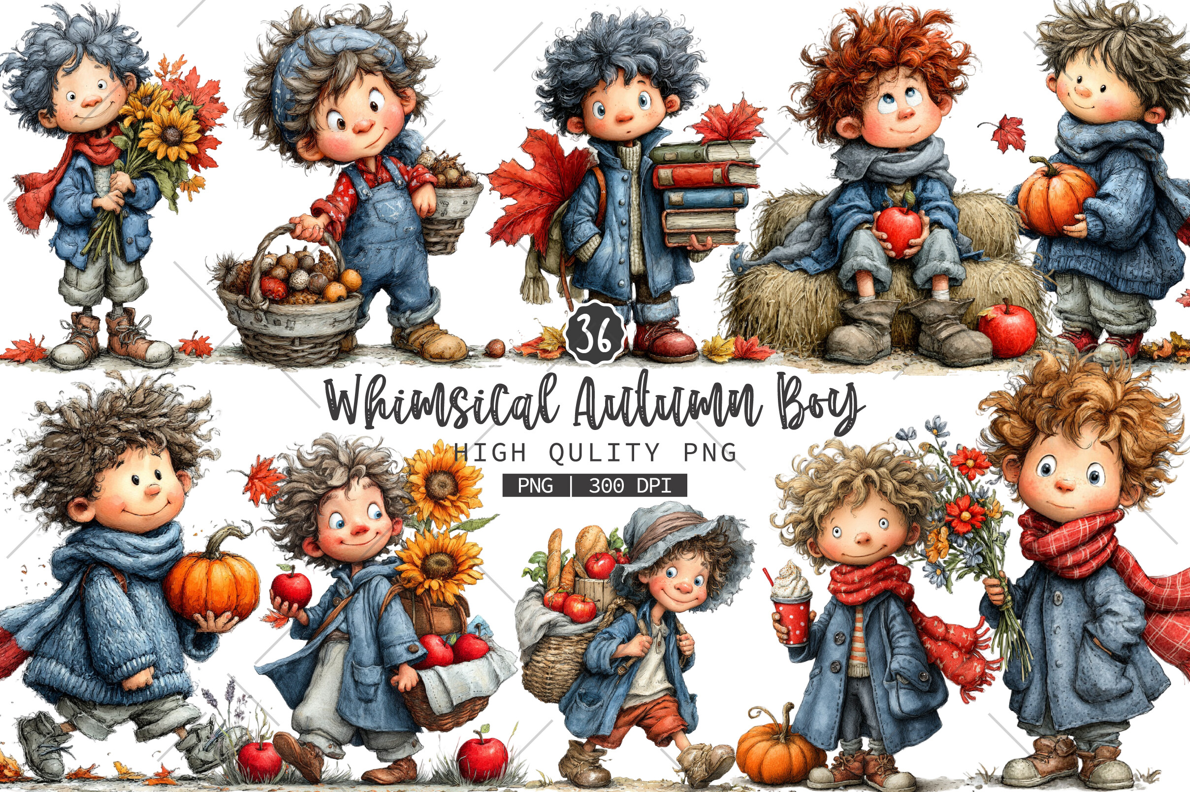 Whimsical Autumn Boy PNG Clipart Graphic by RevolutionCraft · Creative ...