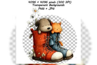 Whimsical Dog Cat Flower Clipart PNG Set Graphic by One-touch ...