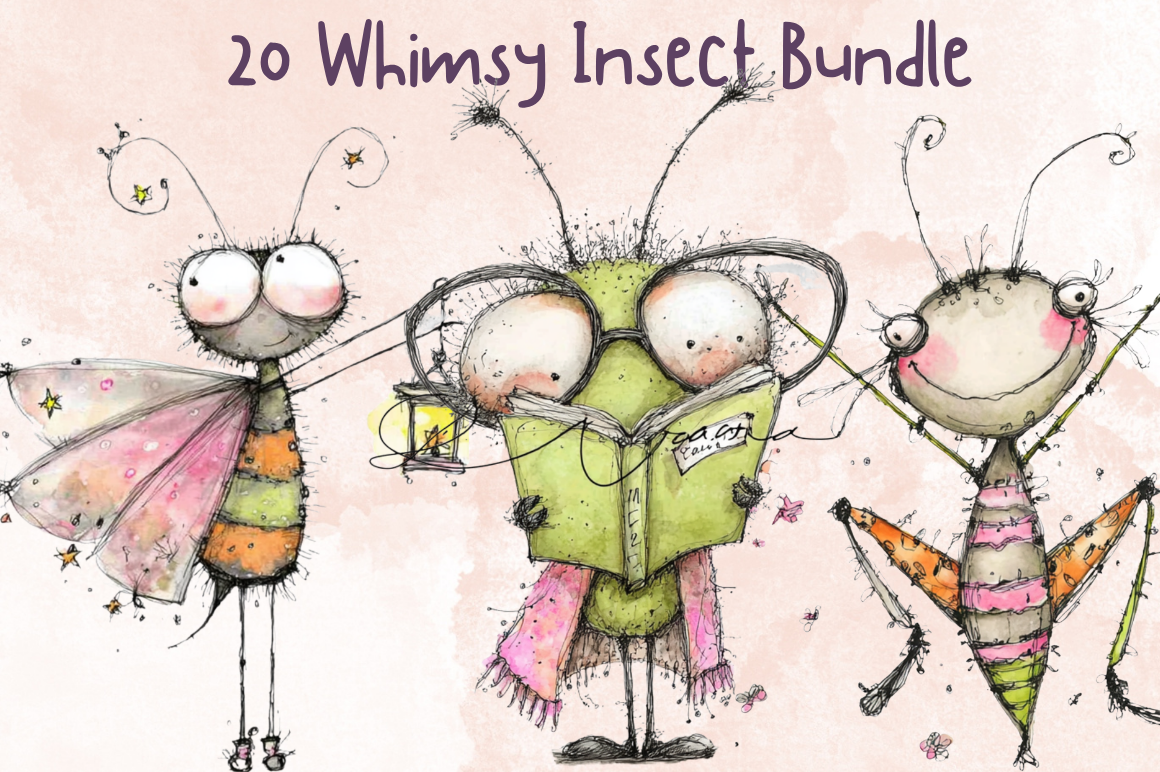 Whimsical Quirky Insect Clipart Bundle Graphic by giraffecreativestudio ...