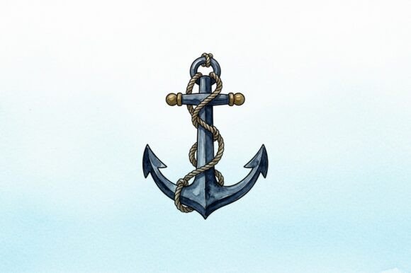 Anchor with Rope Watercolor Art Graphic by designcrafts · Creative Fabrica