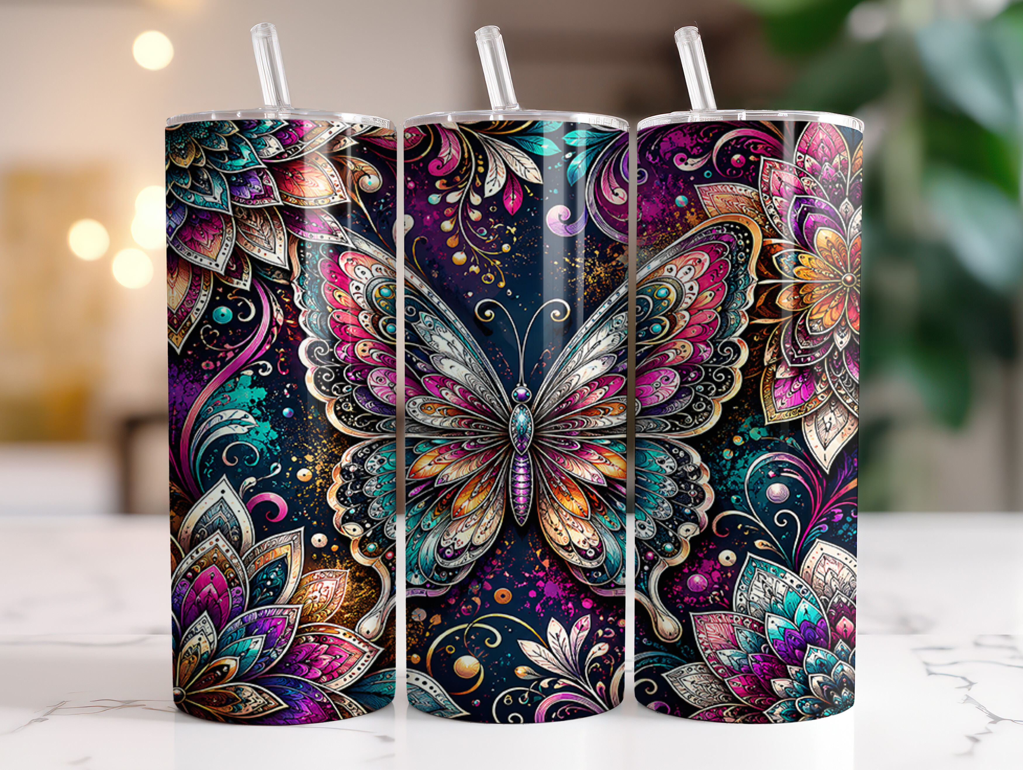 Colorful Butterfly Floral Skinny Tumbler Graphic by RahatKDP · Creative ...