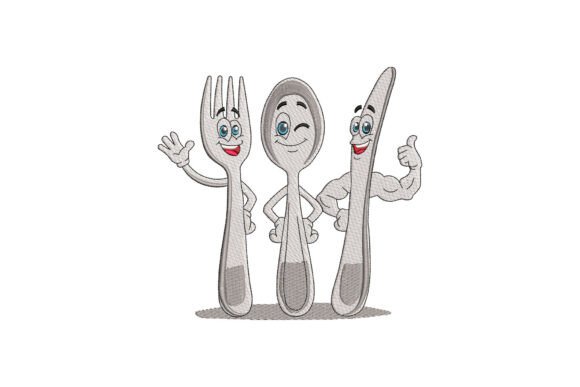 1 Cute Funny Spoon And Fork Embroidery Design Designs & Graphics