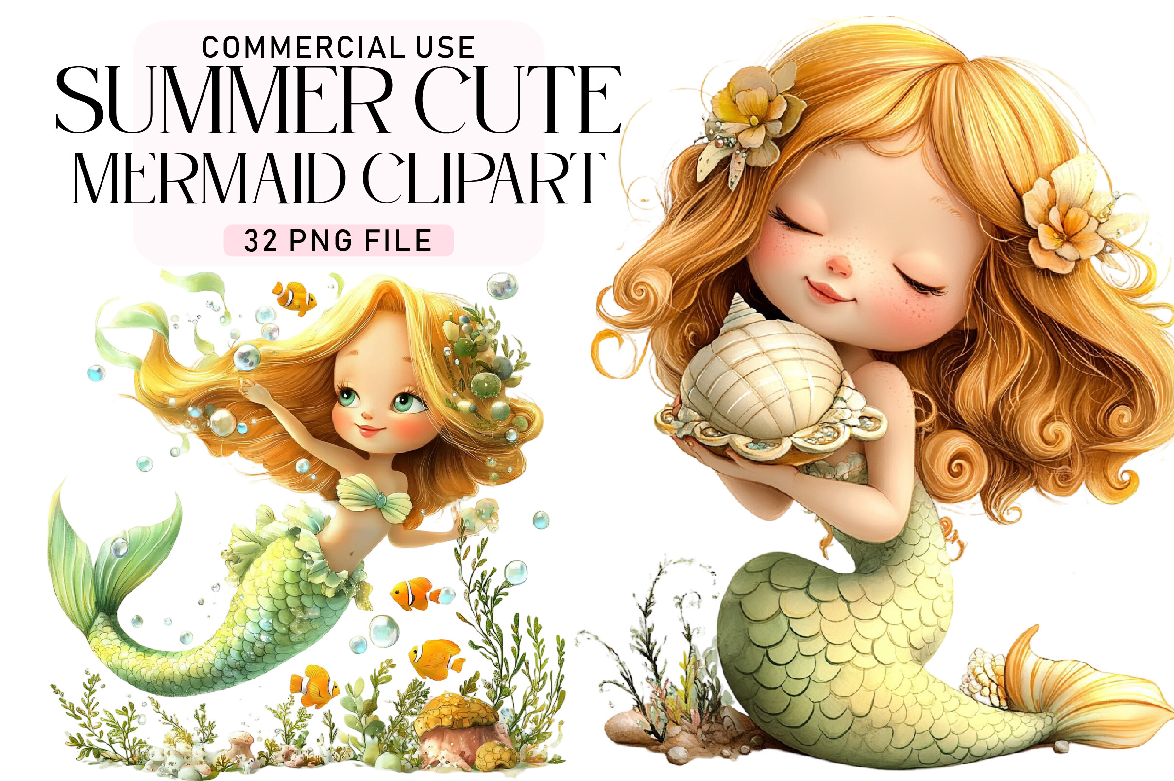Summer Cute Mermaid Clipart Graphic by Daily.Designs · Creative Fabrica
