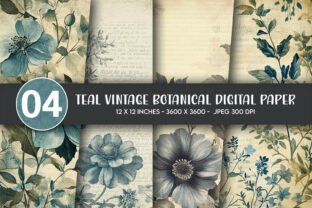 Teal Vintage Botanical Digital Paper Graphic by Artify Hub Studio ...