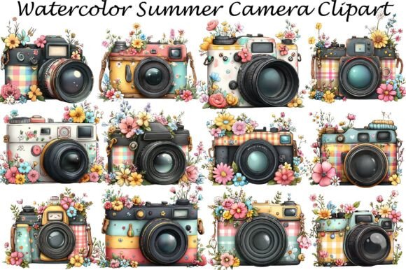 1 Watercolor Summer Camera Clipart Designs & Graphics