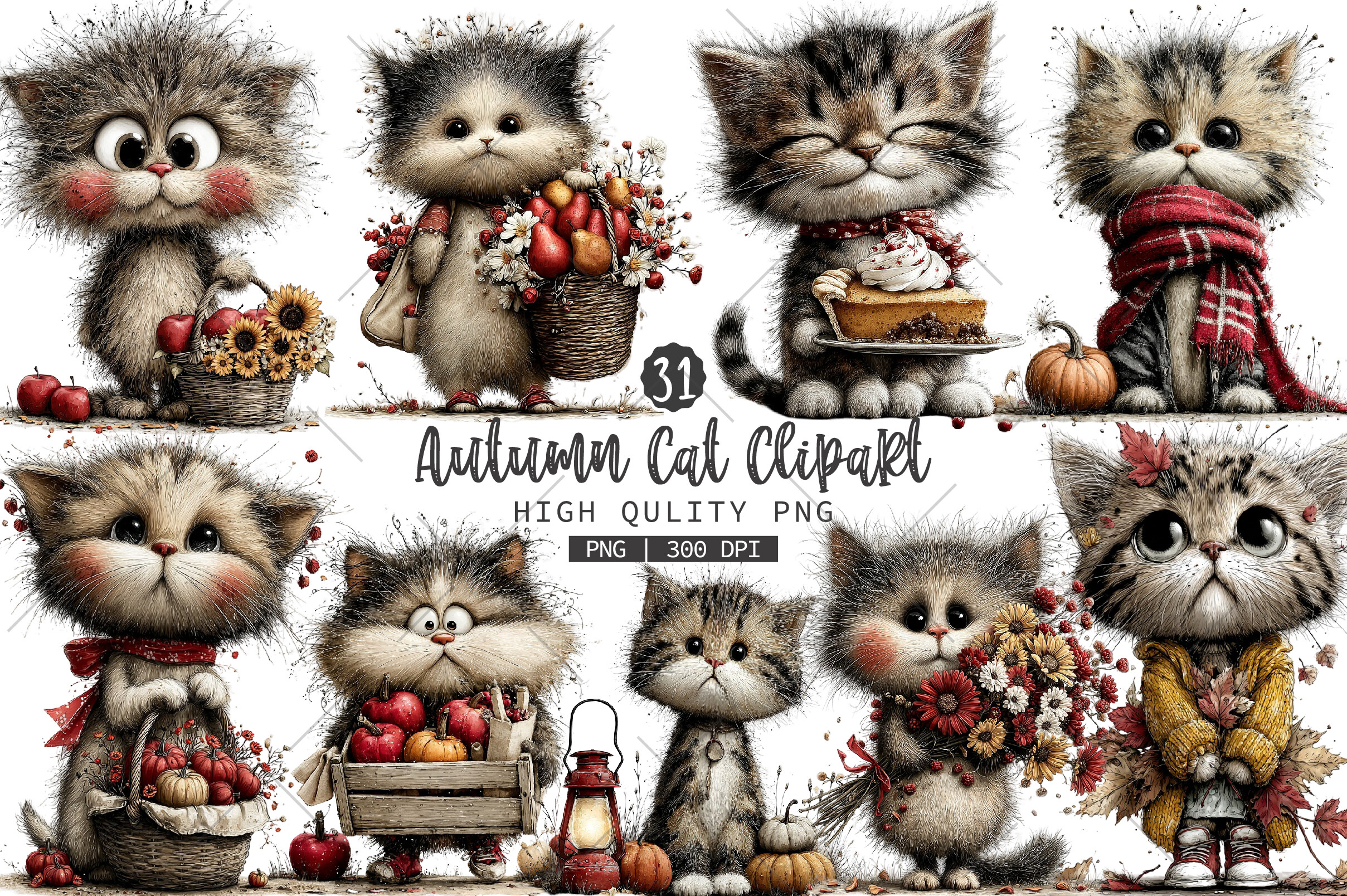 Autumn Cat PNG Clipart Bundle Graphic by RevolutionCraft · Creative Fabrica