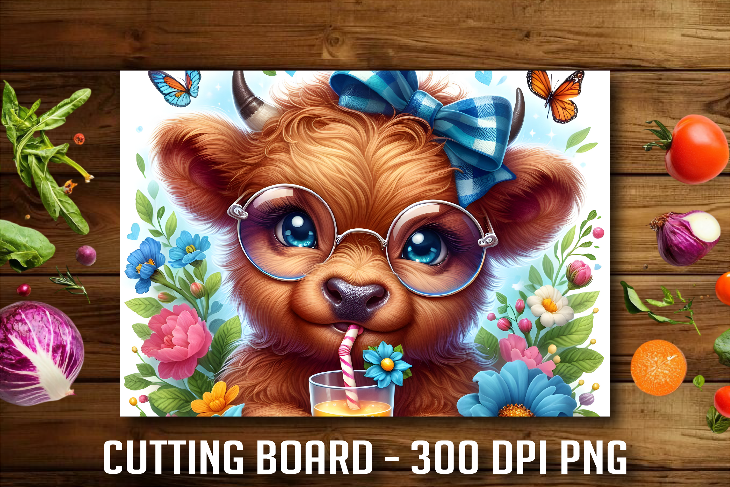 Cute Highland Cow Glasses Cutting Board Graphic by MIKU PRINT ...