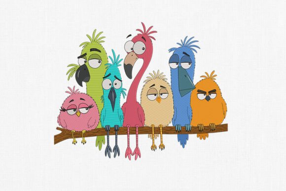Funny Cartoon Birds Embroidery Design · Creative Fabrica