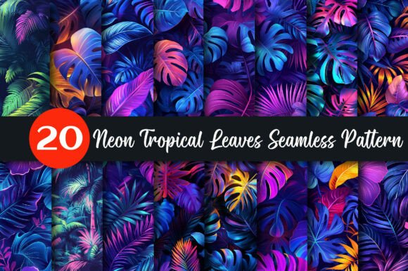 Neon Tropical Leaves Seamless Pattern Graphic by Black Bird Studio ...