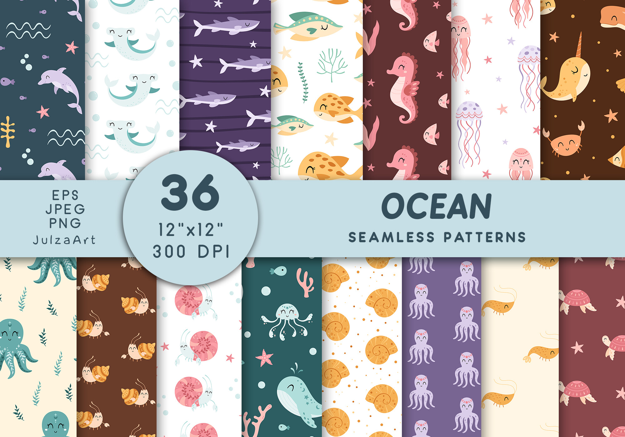 Ocean Seamless Pattern, Sea Background Graphic by JulzaArt · Creative ...