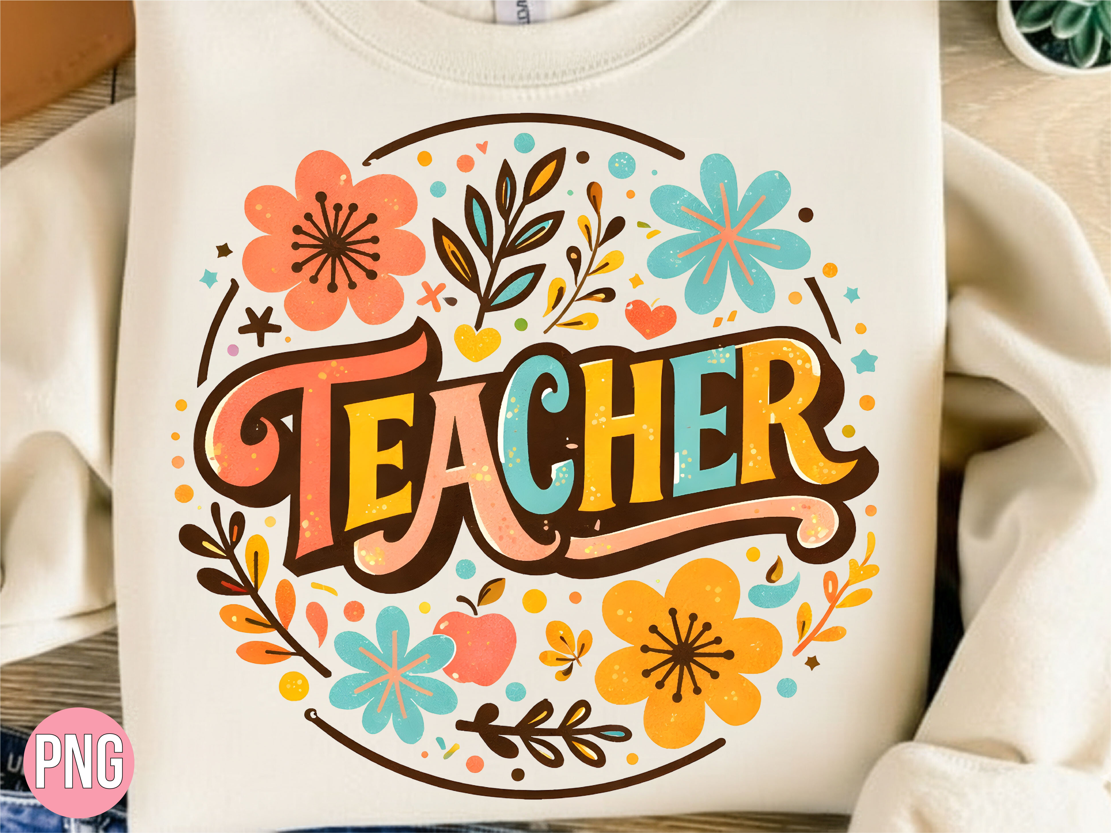 Retro Teacher Floral Wreath School PNG Graphic by MK DESIGNS · Creative ...