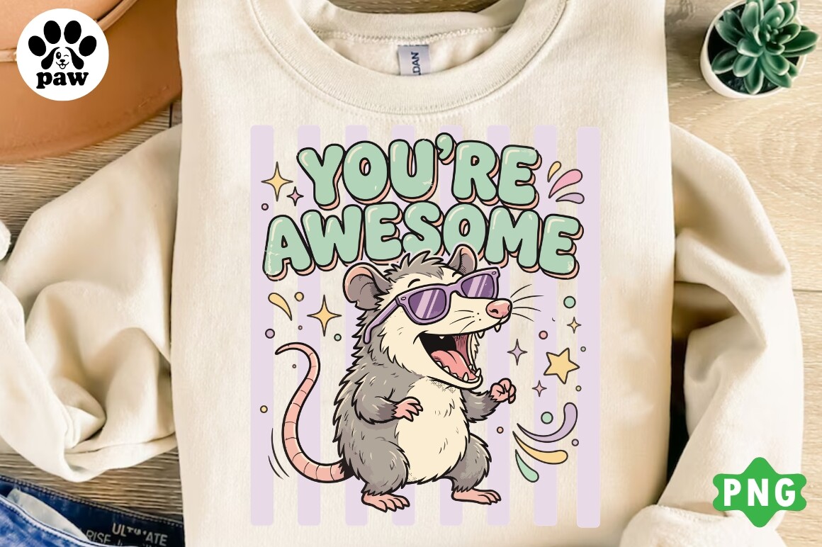 Cute Possum Retro PNG Design | Funny Graphic by PAW · Creative Fabrica