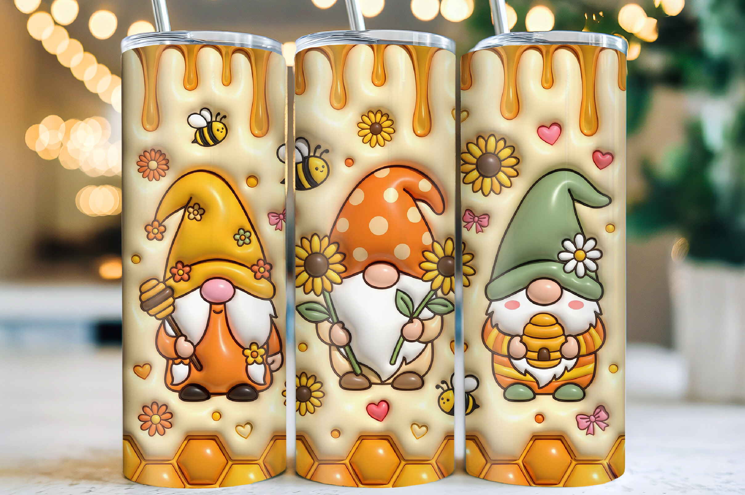 Honey Bee Gnome 3D Tumbler Wrap Graphic by CraftArtStudio · Creative ...